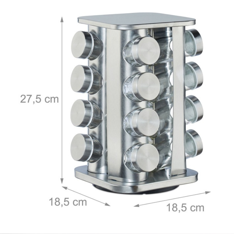 Set 16 recipiente condimente cu suport rotativ, inox